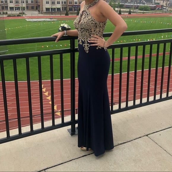 Dresses | Navy Blue And Gold Prom Dress | Poshmark